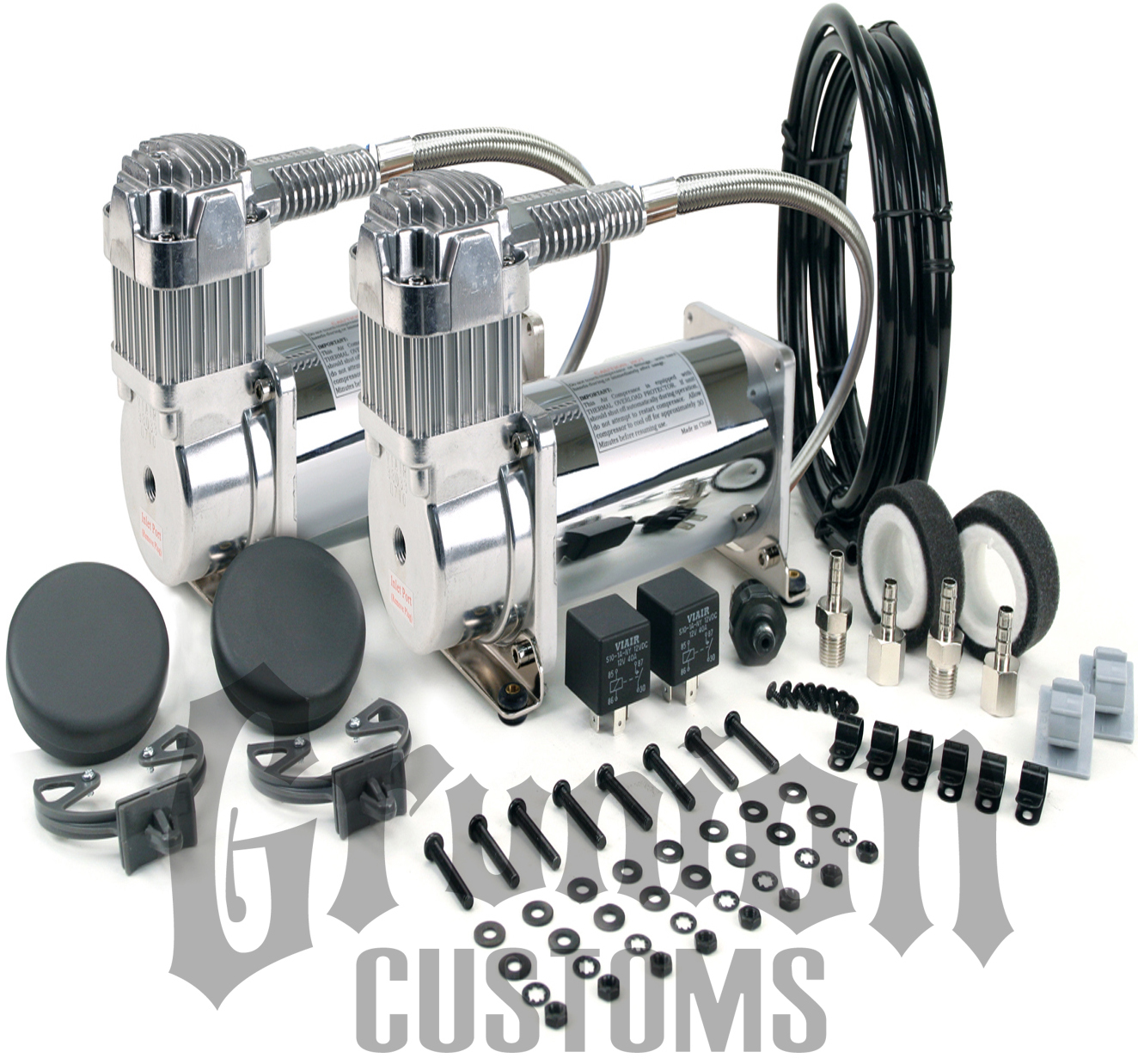 Viair 380C CHROME Dual Pack Compressor Kit 200 PSI Train Horns Air Ride ...