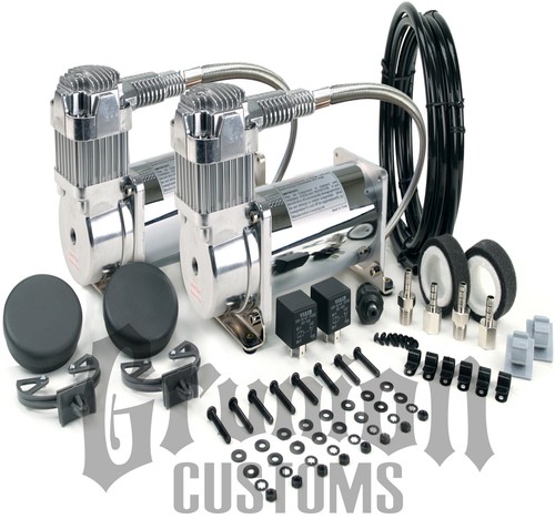 Viair 380C CHROME Dual Pack Compressor Kit 200 PSI Train Horns Air Ride ...
