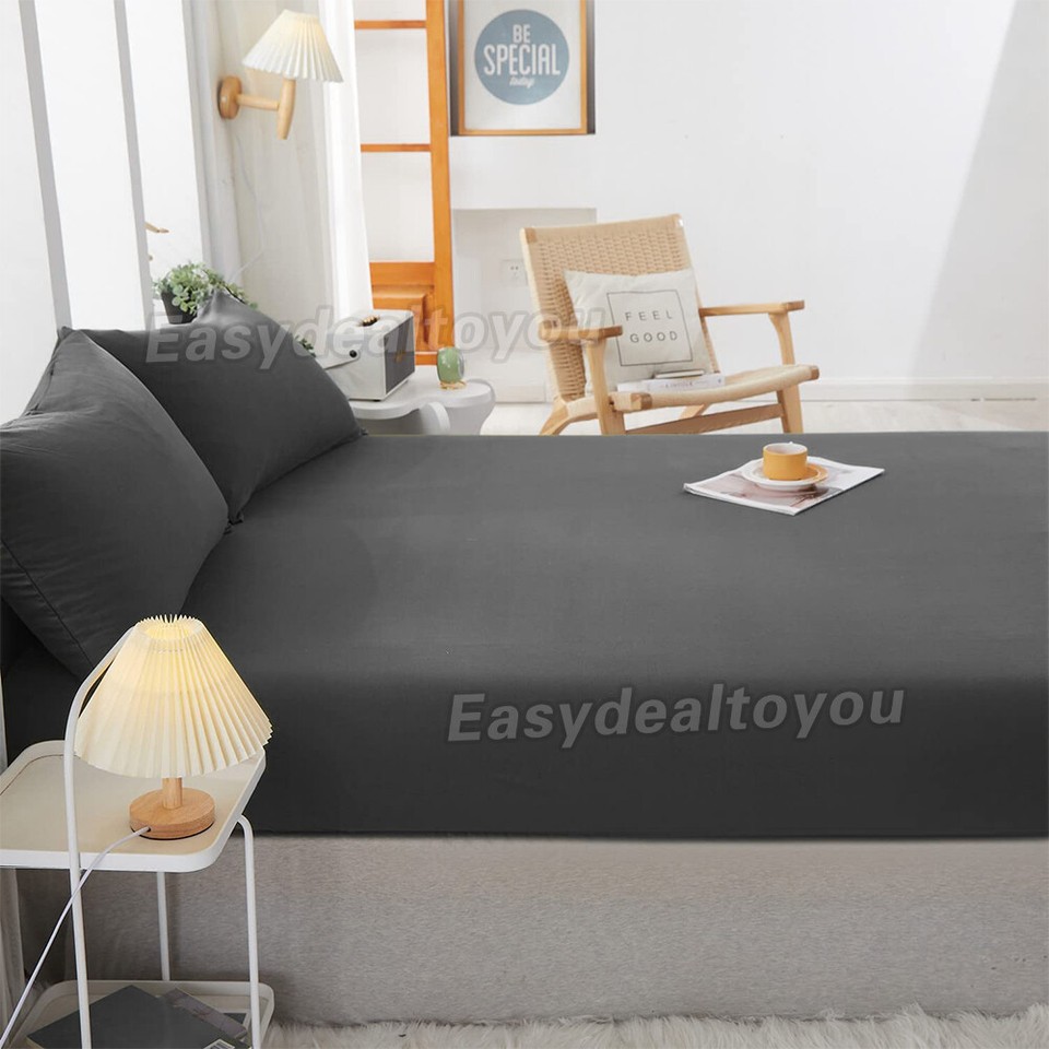 1000TC Bed Sheet Set Single/Double/Queen/King Ultra Soft Flat Fitted ...