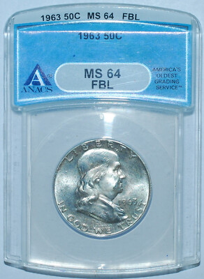 1963 ANACS MS64FBL Full Bell Lines Franklin Half Dollar | eBay