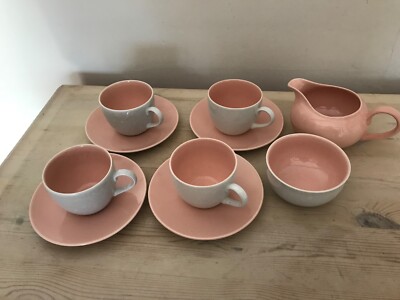 Poole Pottery Coffee Set Pink/Cream Two Tone with Side Plates | eBay UK