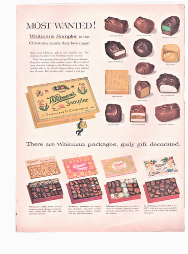 Whitmans Chocolate Sampler Candy Vintage 1954 Print Ad | eBay