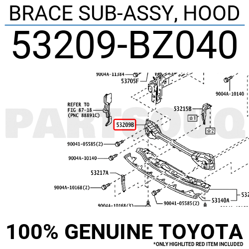 53209BZ040 Genuine Toyota BRACE SUB-ASSY, HOOD 53209-BZ040 | eBay