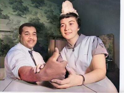 BROOKLYN DODGERS ROY CAMPANELLA WITH NURSE PEGGY FEELEY LI COLLEGE ...