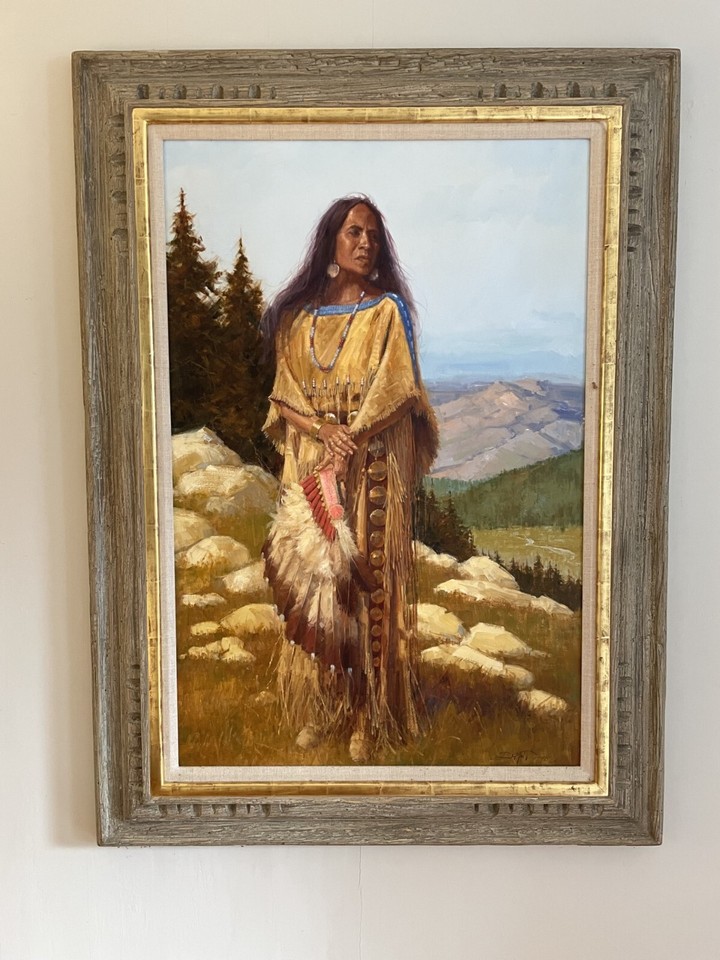 Oil on canvas of Native American Woman by American artist John DeMott ...
