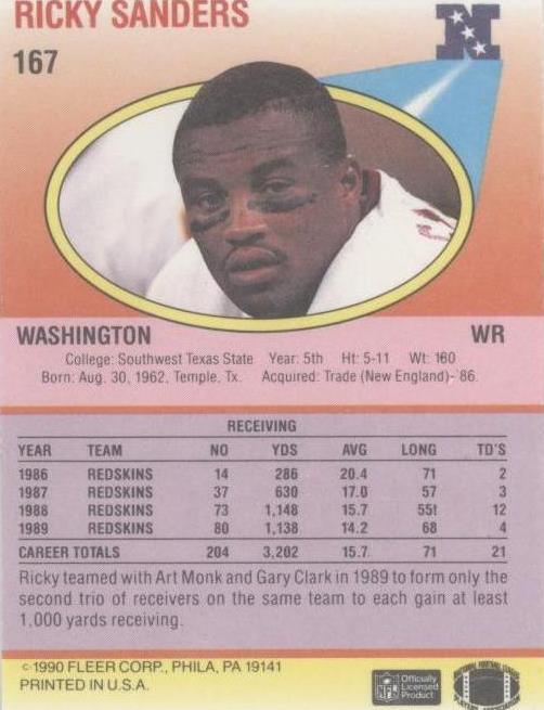 1990 Fleer Ricky Sanders #167 for sale | eBay