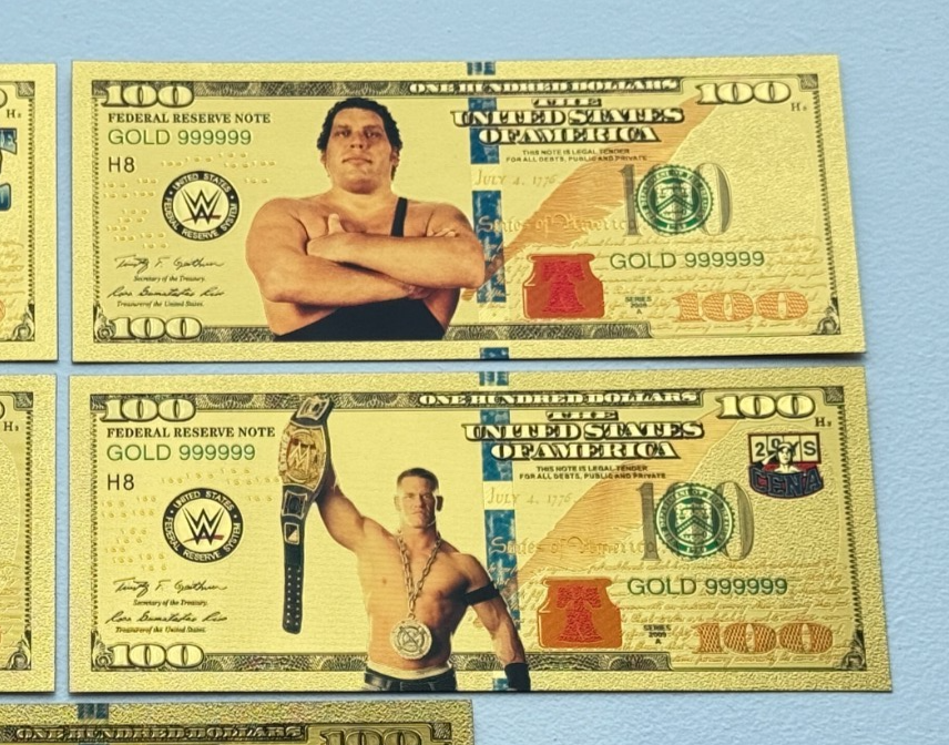 WWE Famous Wrestlers Gold Foil Notes/Souvenir Set (5) -Hogan, Cena ...
