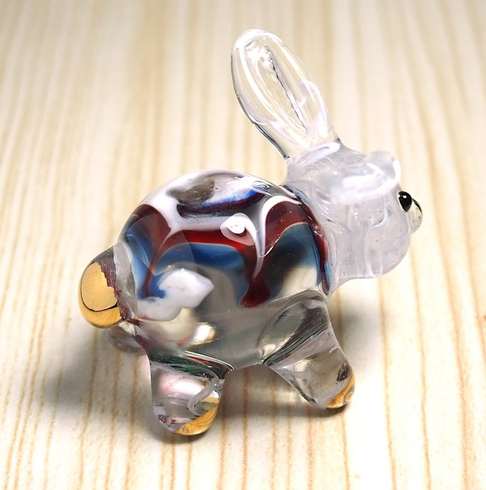 2pcs. maroon rabbit bunny figurine hand blown Glass art gild GIFT decor ...