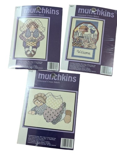 Munchkins Counted Cross Stitch Kits Set Of 3 Angel Bunny Welcome ...