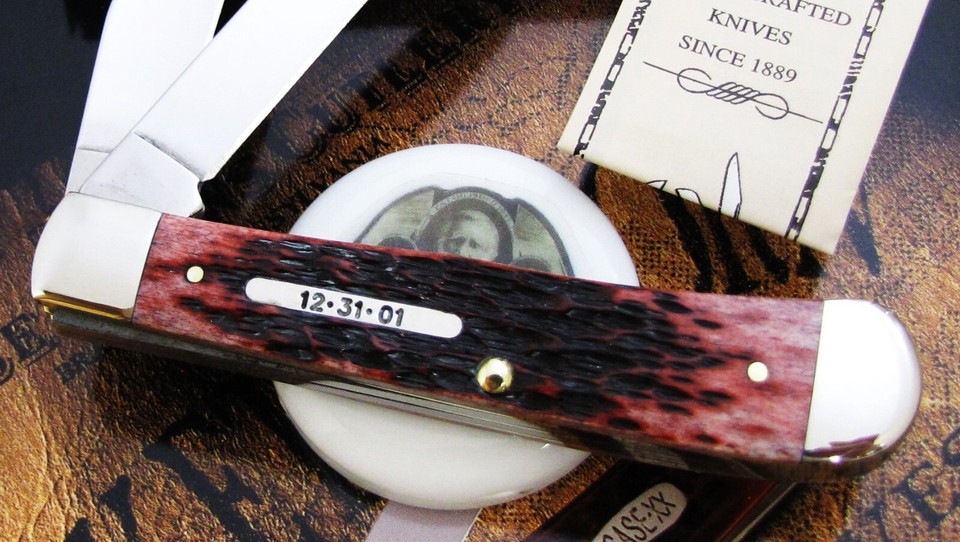 Case XX Silver Script Trapper Knife 2001 12-31-01 Shield 1 of 25 ULTRA ...