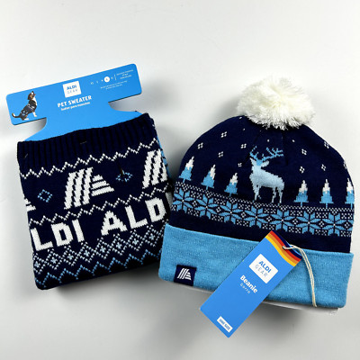 ALDI Gear Beanie & Matching LARGE Pet Sweater Limited Edition Navy Blue ...