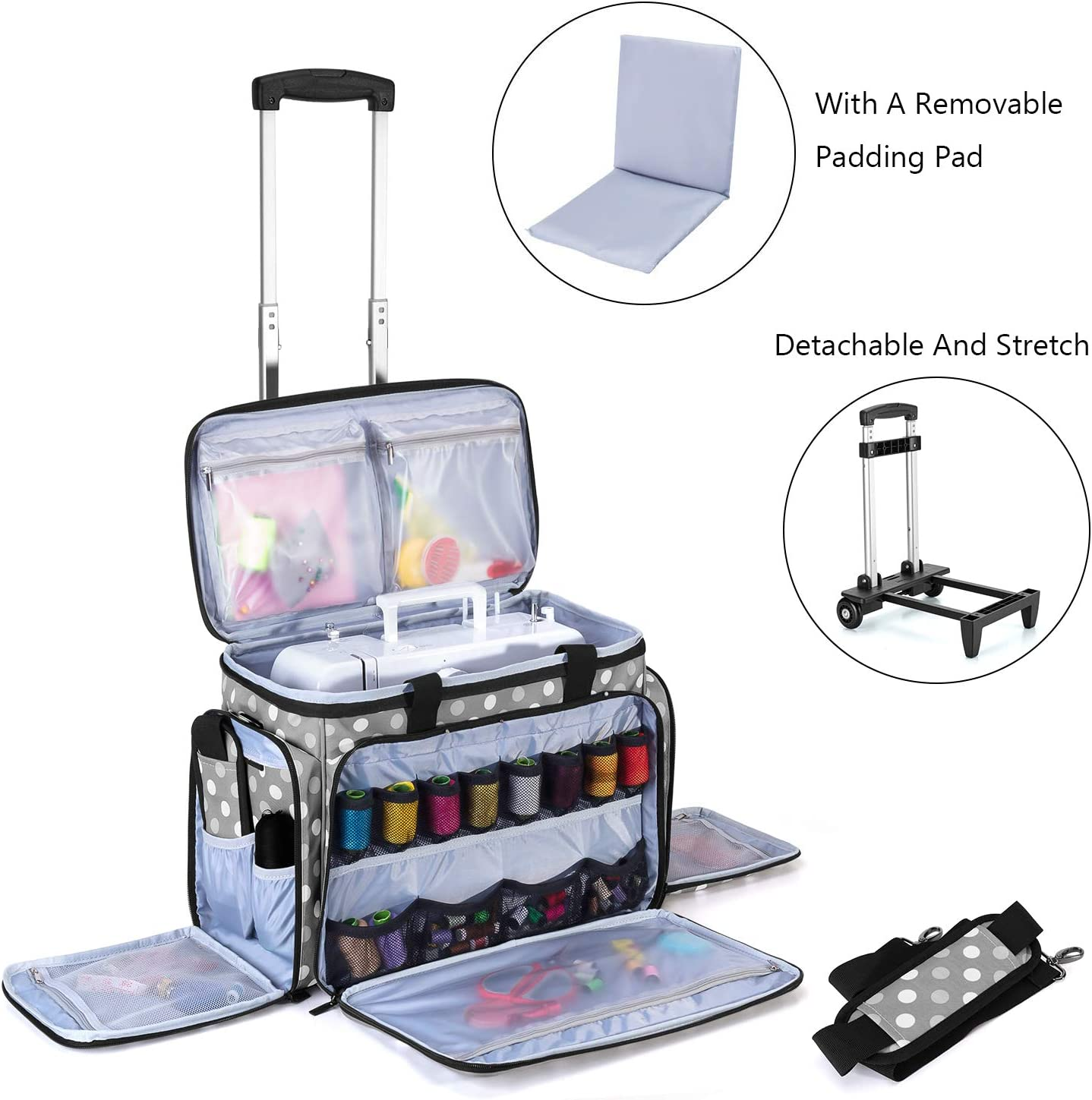 Sewing Machine Case with Detachable Dolly, Rolling Sewing Machine Tote ...