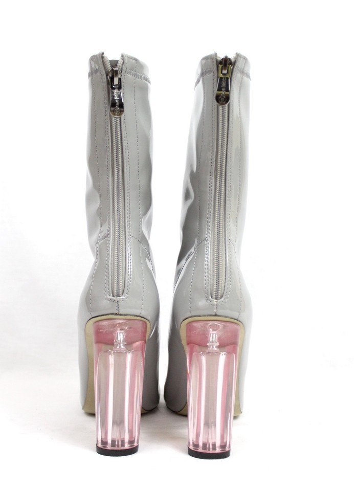 Pointy Toe Block Chunky Clear Perspex Lucite Heel Ankle Boot Bootie ...