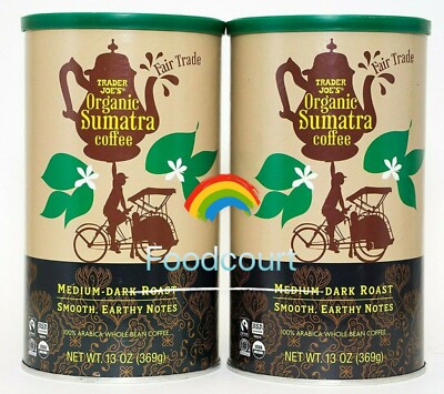 2 Packs Trader Joe's Organic Fair Trade Sumatra Whole Bean Coffee 13oz ...