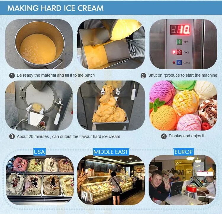 Commercial Hard Serve Ice Cream Machine Ice Auto Clean Cream Maker ...