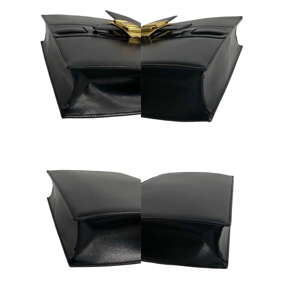 Celine Vintage Logo Ribbon Calf Leather Handbag Black Vintage F/01 ...