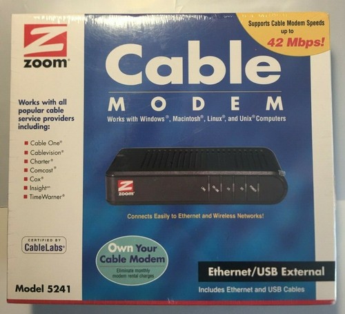Zoom Cable Modem Ethernet/USB External Model 5241 Windows Mac Linux ...