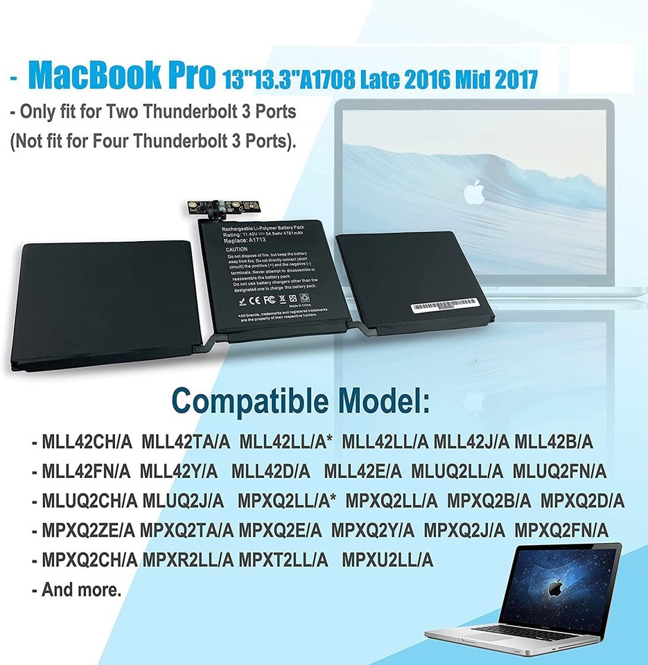A1713 A1708 Battery For MacBook Pro 13 Inch A1708 Mid 2017 Late 2016 ...