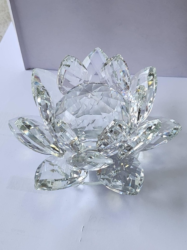 Large Lotus Flower Ornament Crystal Craft Home Decor 15cm Crystal ...