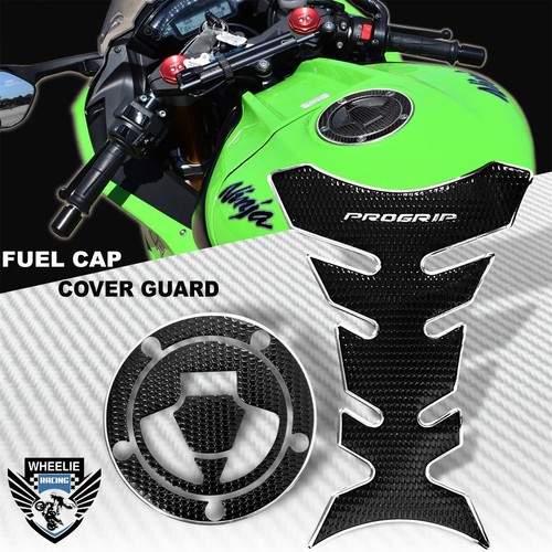 CHROME SILVER&BLACK PRO GRIP TANK PAD+GAS CAP COVER 07-18 NINJA ZX-6R ...