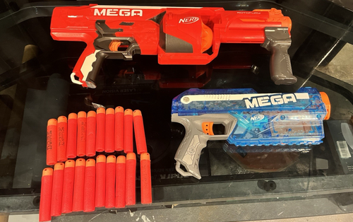 Nerf Bundle Mega Rotofury+Sonic Ice Blue Magnus Blasters–Tested + 16 ...