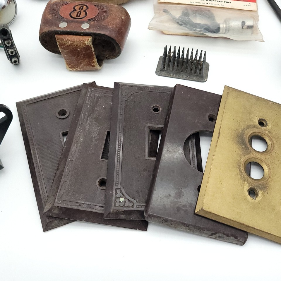 Junk Drawer Trinket Miscellaneous Lot Tools Advertising Leather Iron ...