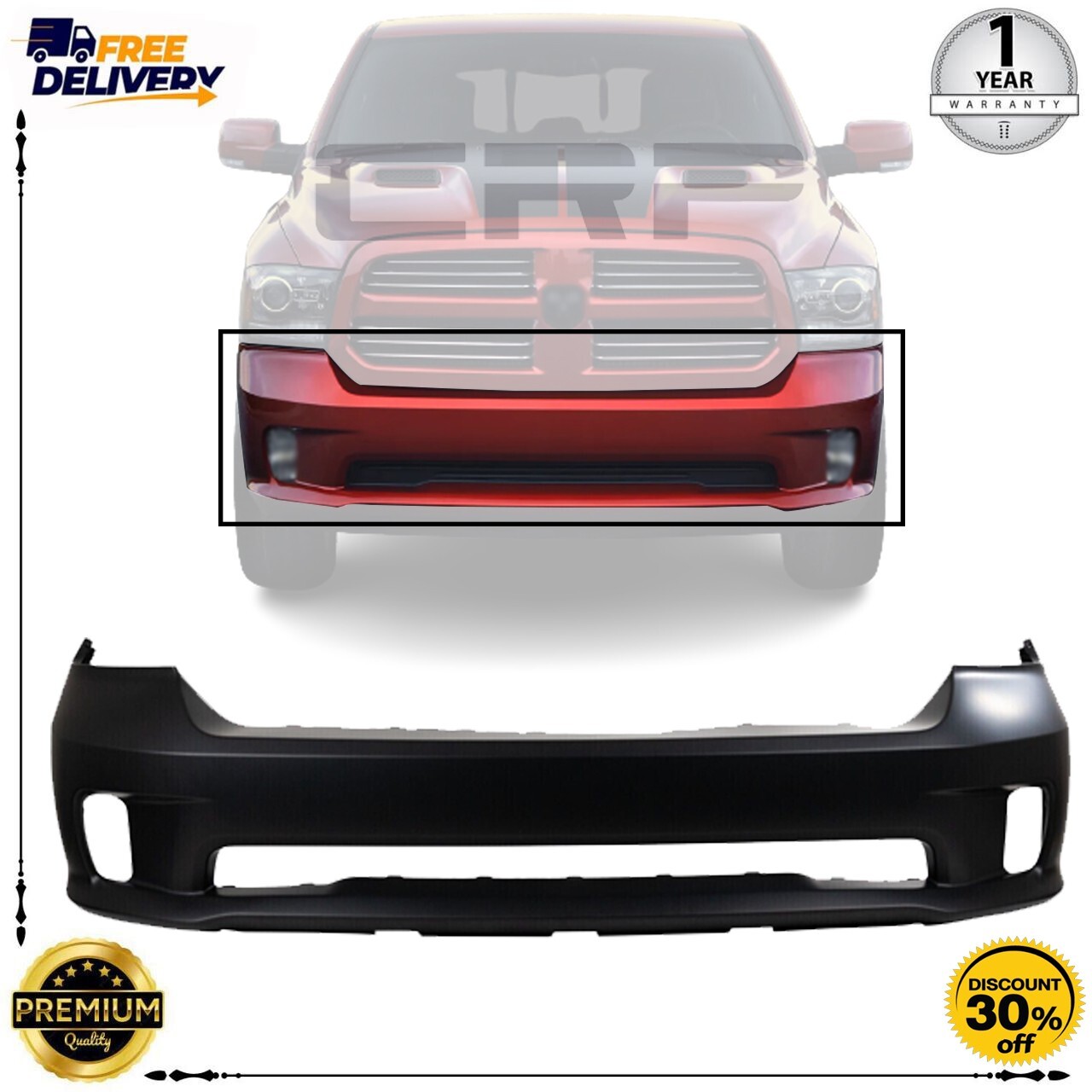 Front Bumper Cover Primed For 2012-2018 Ram 1500 CH1000A10 68197698AA ...