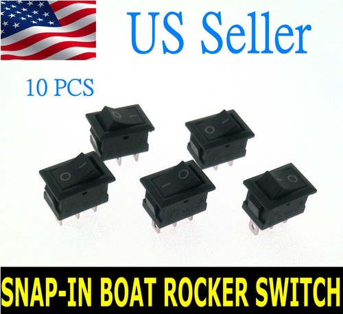10X AC ON/OFF 3 PIN Terminal Snap-in Boat Rocker Switch Black 6A/250V ...