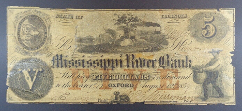 1859 Oxford, IL - The Mississippi River Bank $5 Altered Banknote, Haxby ...