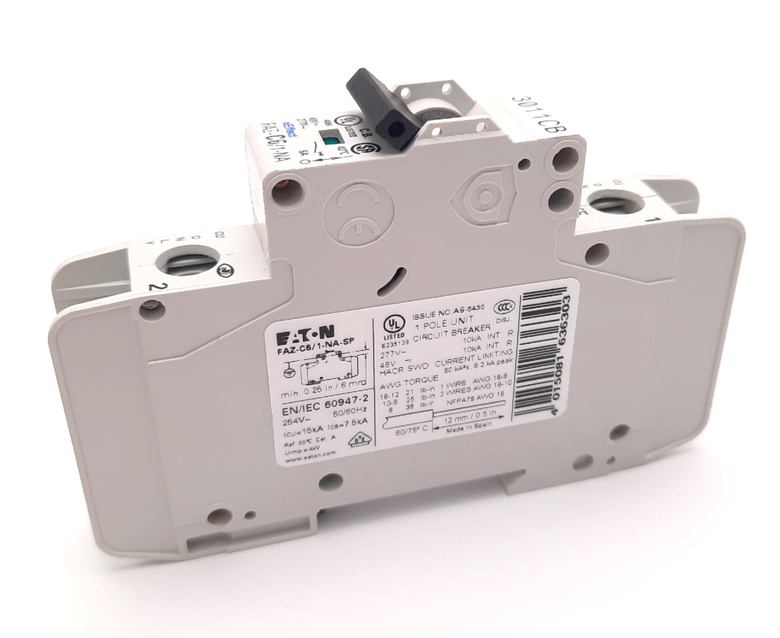 Eaton FAZ-C6/1-NA-SP Circuit Breaker 1 Pole, 277v AC 48v DC 6A, 10kA ...