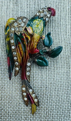 JOSE RODRIGUEZ ENAMEL RHINESTONE PARROT BIRD BROOCH VINTAGE 1940’s 3 ...