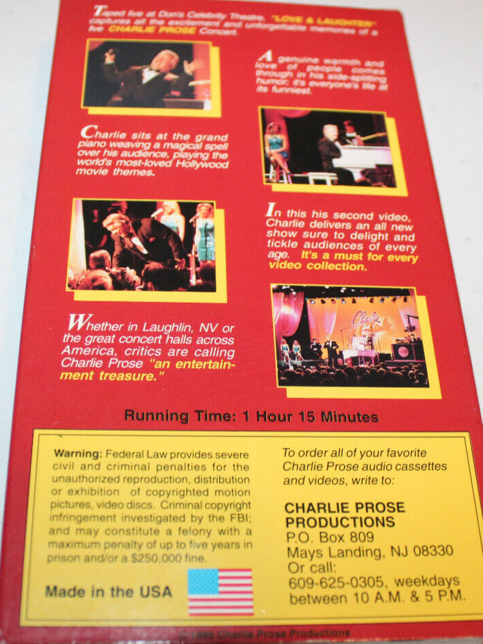 Love & Laughter with Charlie Prose (VHS) Don's Celebrity Theatre ...