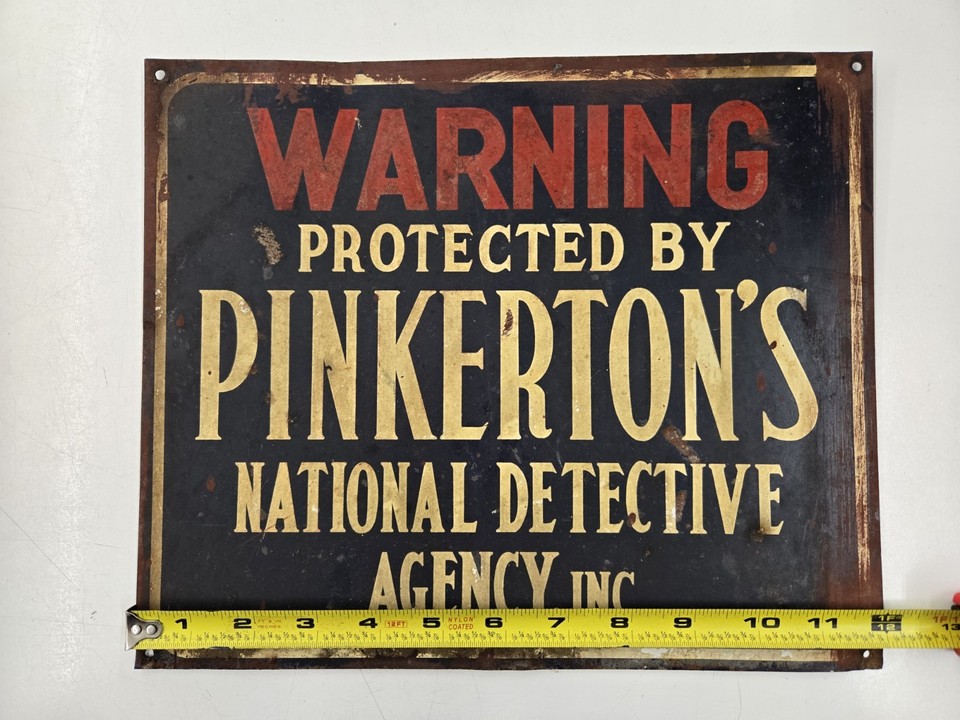 Vintage 12"x10" Tin Sign Which Reads Warning Protected By Pinkerton's National | eBay