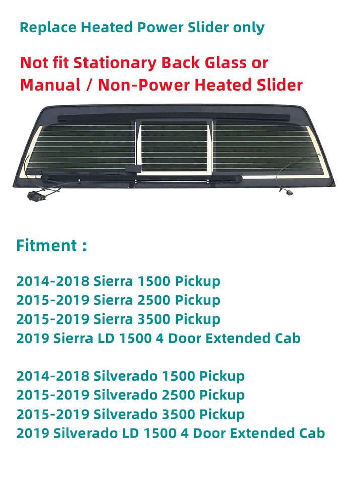 Power Heated Back Window Glass Slider For Chevrolet Silverado & GMC ...