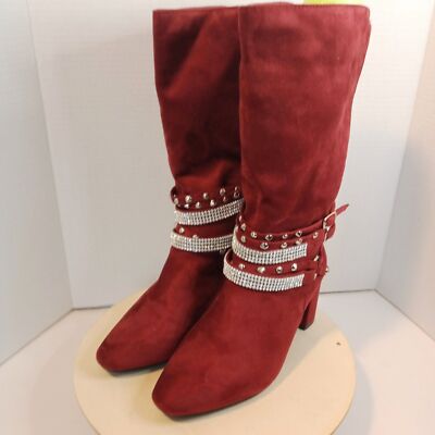 ASHRO Red Shimmering Silver Stud Women's Mid Calf Boots Size 7M | eBay