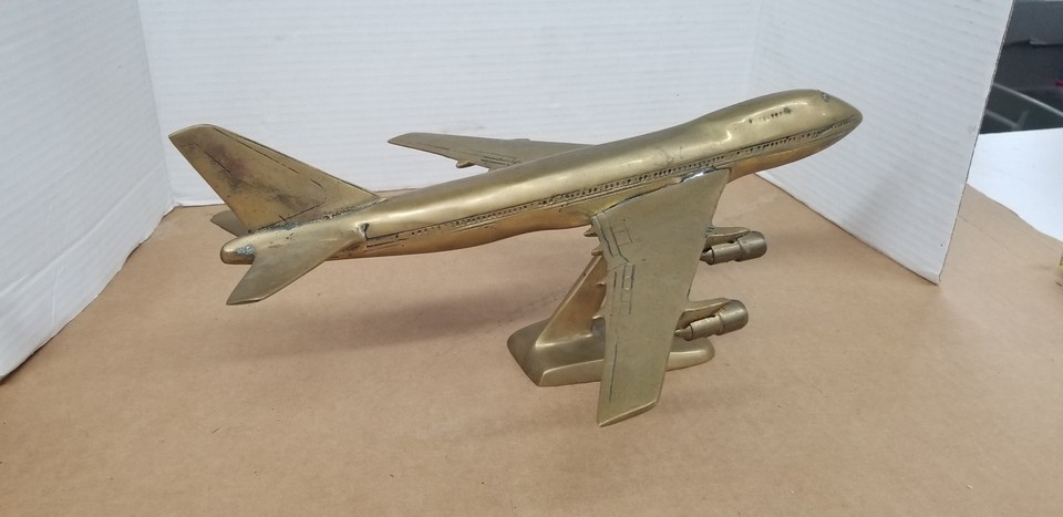 Vintage Solid Brass Desktop Model Airplane Display On Stand 15" Long ...