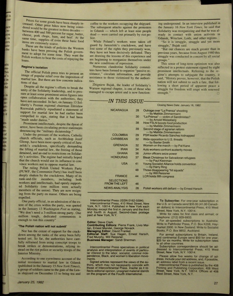 INTERCONTINENTAL PRESS - NICARAGUA - USA SOCIALIST- IRAN - VINTAGE 1982 MAGAZINE | eBay