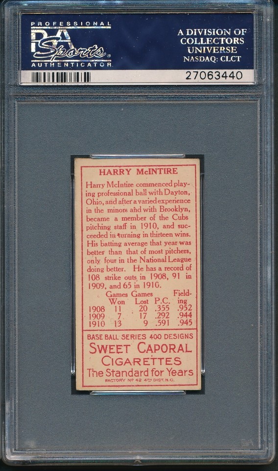1911 T205 Sweet Caporal: HARRY McINTIRE Chicago Cubs ~ PSA 3 mk | eBay