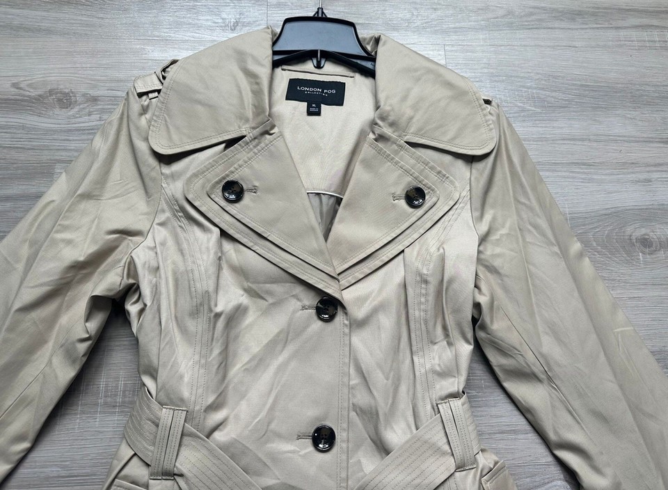NWT London Fog Womens Coat Beige XXL Single-Breasted Hooded Trench ...