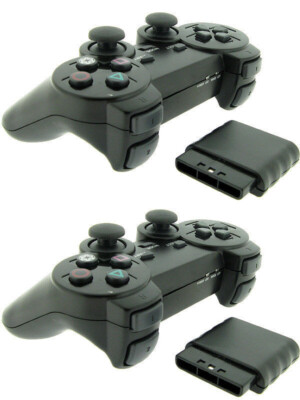 2x For Sony PS2 2.4G Wireless Twin Shock Game Controller Joystick ...
