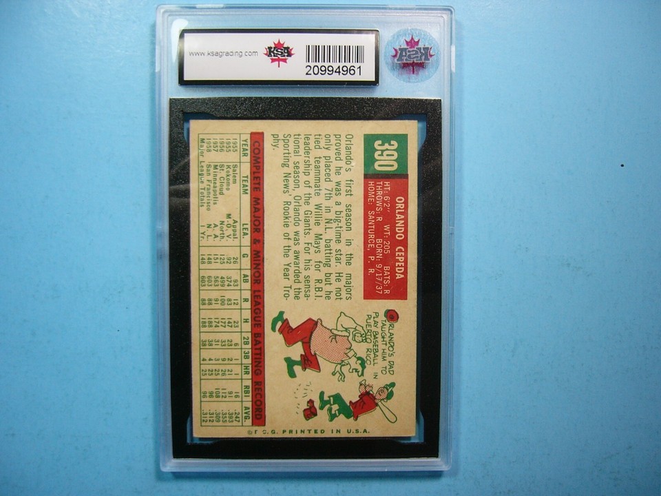1959 TOPPS MLB BASEBALL CARD #390 ORLANDO CEPEDA KSA 6 EXNM SHARP!! '59 ...
