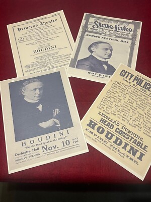 Harry Houdini, set of four reprinted handbills from old stock ...