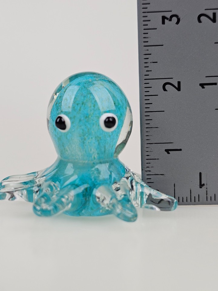 Handmade Art Glass Octopus Paperweight Decor Sea Ocean Aqua Green Blue ...