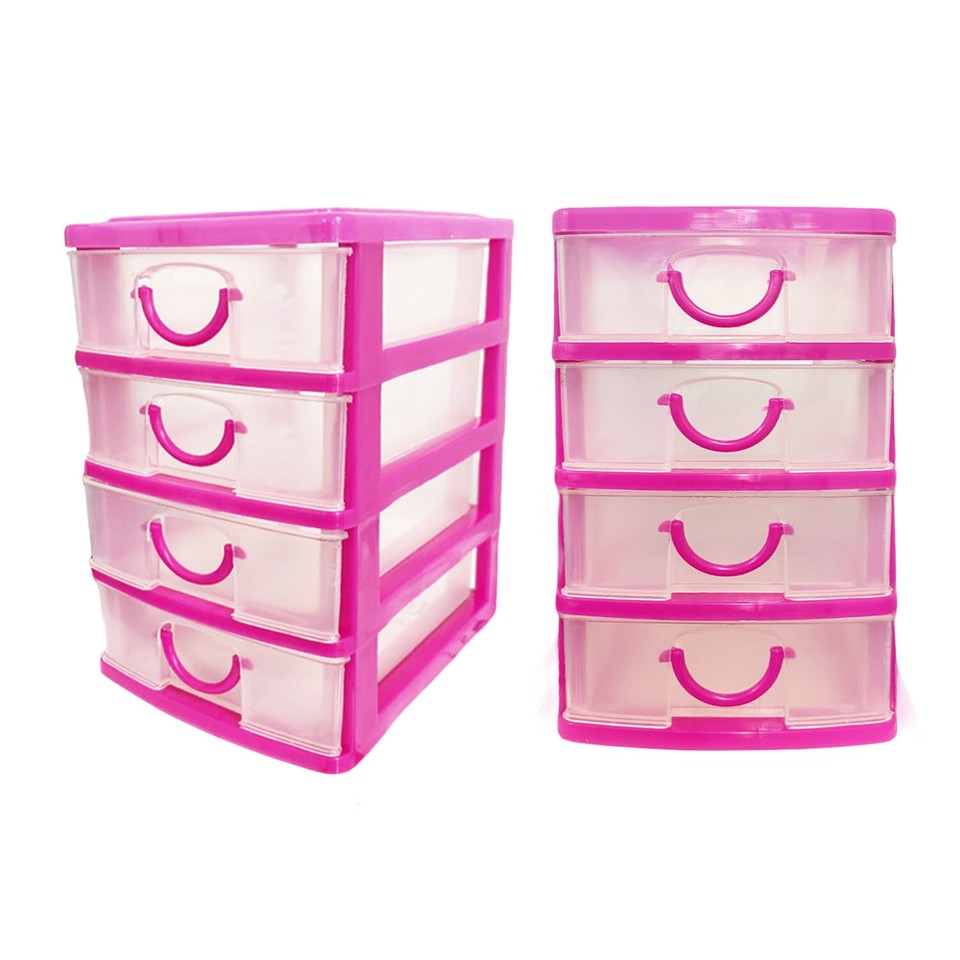 2 x 4 Tier Mini Storage Drawers Draw Tower Unit Office School Jewellery ...