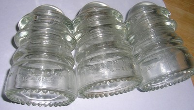 Hemingray-12, vintage telephone insulators. 3- Clear glass. 3 ½” high ...