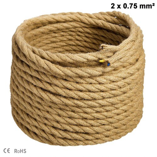 0.75mm² 2 Core Twisted Cable Hemp Rope Electrical Wire Copper Cord ...