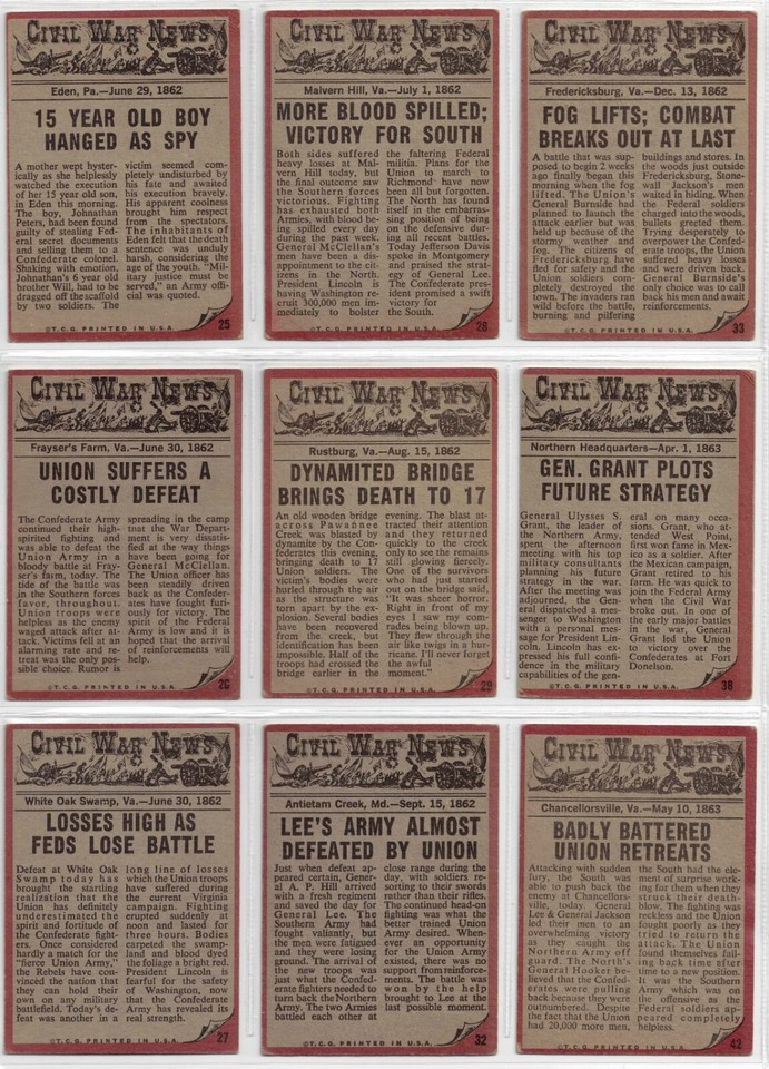 Civil War News Topps 1962: Lot of 35 Cards (SEE SCANS & description) | eBay