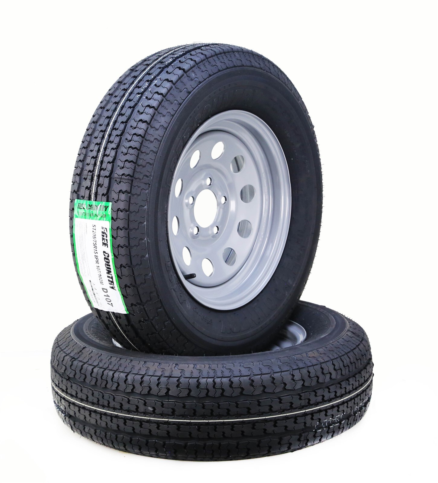 2 Free Country Trailer Tire Rim ST205/75R15 8-Ply D 107M 5 Lug x 4.5" Silver Mod | eBay