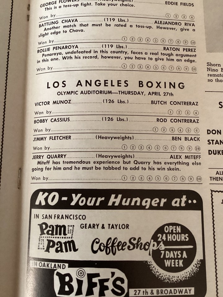The Referee Boxing Program Jerry Quarry vs Alex Miteff Olympic ...