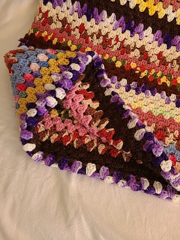 Vintage Hand Made Crochet Afghan Blanket Multi Color Zig Zag Pattern 66 ...